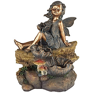 Bronze Garden Fairy Fountain with Light LED Indoor Outdoor Water Feature 24" High Cascading Resin Sculpture for Garden Patio Yard Deck Home Lawn Porch House Relaxation Exterior - John Timberland