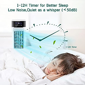 KEGIAN Portable Evaporative Air Cooler, Swamp Cooler with 80°Oscillation, 3 Speeds, 12H Timer, Remote & Panel Control, Bladeless Cooling Fan for Home, Office, and Bedroom