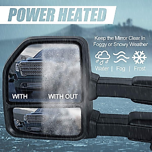 Auto Dynasty Power Heated Extendable Tow Mirrors Compatible with Ford F-150 15-18 (8-Pins), Driver and Passenger Side, Black