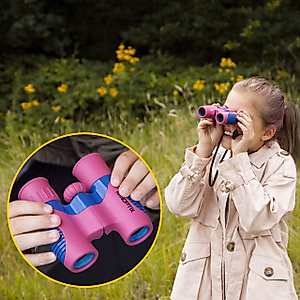 Binoculars for Kids, Girls or Boys Real Kids Binoculars in Vibrant Green Blue - includes Sticker Book with 40 Bird Species - Kids Toys Small Binoculars, Toddler Binoculars