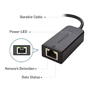 Cable Matters USB to Ethernet Adapter Supporting 10/100 Mbps Ethernet Network in Black & Snagless Cat6 Ethernet Cable