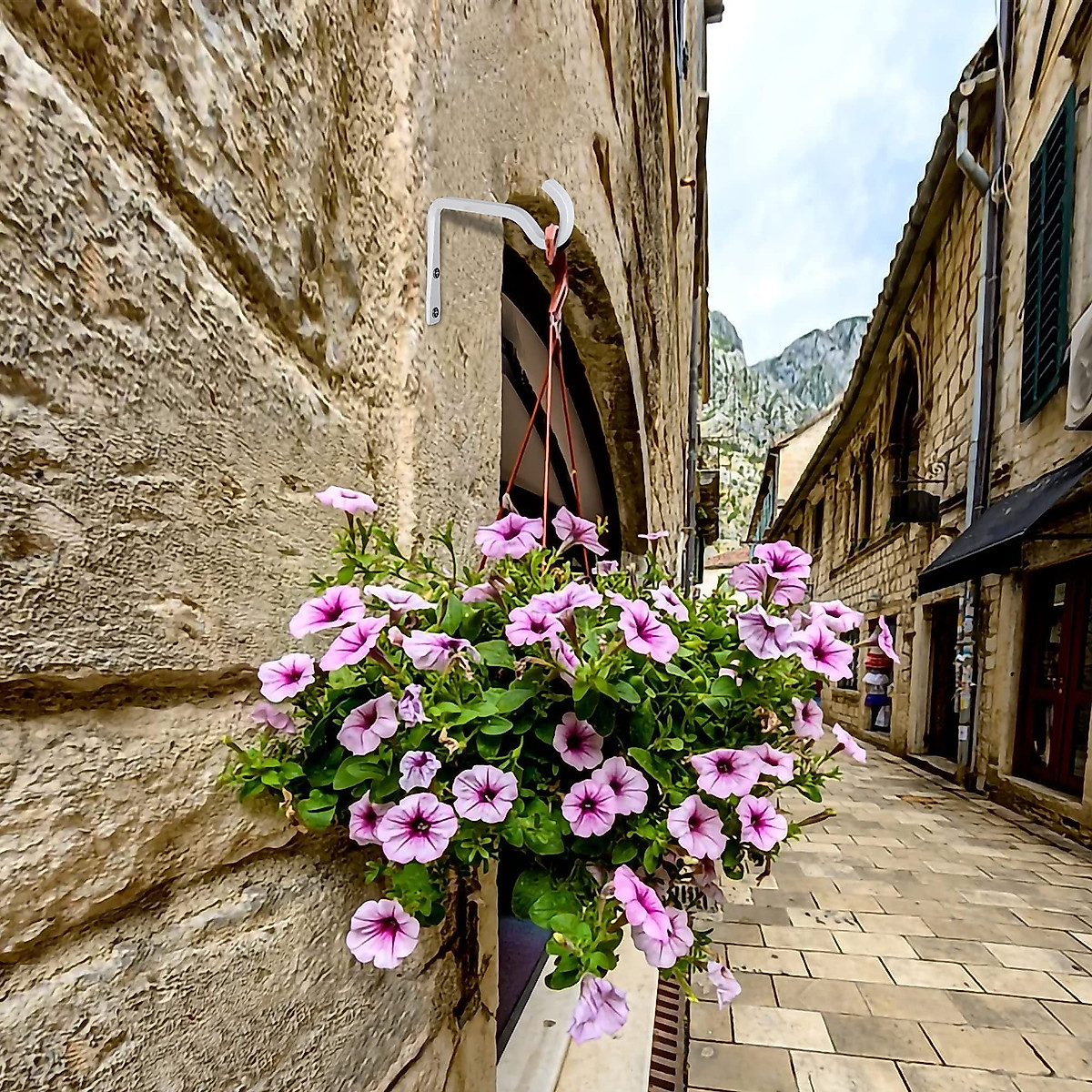 YIBOT 6 Inch Heavy Duty Outdoor Plant Hangers for Hanging Baskets, Iron Hanging Plant Holder,Metal Plant Hooks Plant Wall Hooks for Hanging Lantern, Bird Feeder(2 Pack,White)