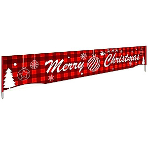 DSDecor Merry Christmas Banner Large Xmas Porch Sign Banners Poster Indoor Outdoor Holiday Party Hanging Decorations (Style 1, 10ft x 20inch)