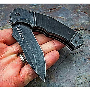 VORTEK SPROCKET: Black G10 Handles, Ball Bearing Pivot System, 8Cr13MoV Drop Point Blade, Great Everyday Carry Knife EDC with Stainless Steel Pommel