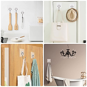 Homstan Large Adhesive Hooks 44Ib(Max), Wall Hooks Self-Adhesive Traceless Clear and Removable, Waterproof and Rustproof Hooks for Hanging for Home Bathroom Kitchen Office and Outdoor, 10-Pack