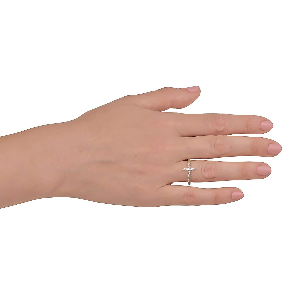 AVORA 10K Yellow Gold Simulated Diamond CZ Sideway Cross Ring - Size 8