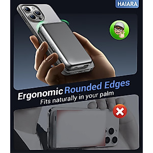 HAIARA for Magsafe Battery Pack, 10000mAh Magnetic Portable Charger with USB C Cable 20W PD Fast Charging, Slim & Lightweight Wireless Power Bank for iPhone 16/15/14/13/12 Series - Sky Grey