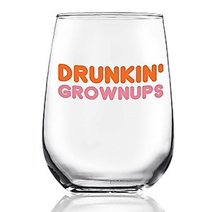 Toasted Tales - Drunkin' Grownups Wine Glass | Stemless Bachelorette Drinking Glasses | Gift for Her | Weekend Gifts for Women | Wine Glasses for Camping | Large Wine Glasses Gift for Women (15 oz)
