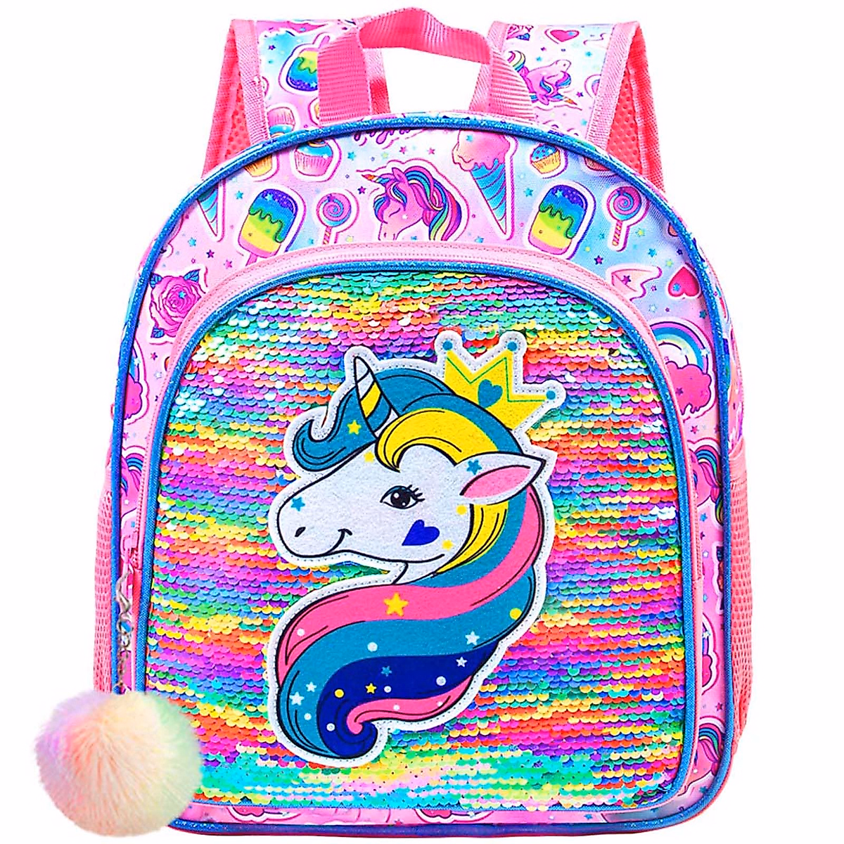 gxtvo Toddler Backpack for Girls, Unicorn Sequin Preschool Bookbag, 12" Cute Cartoon Animal School Bag