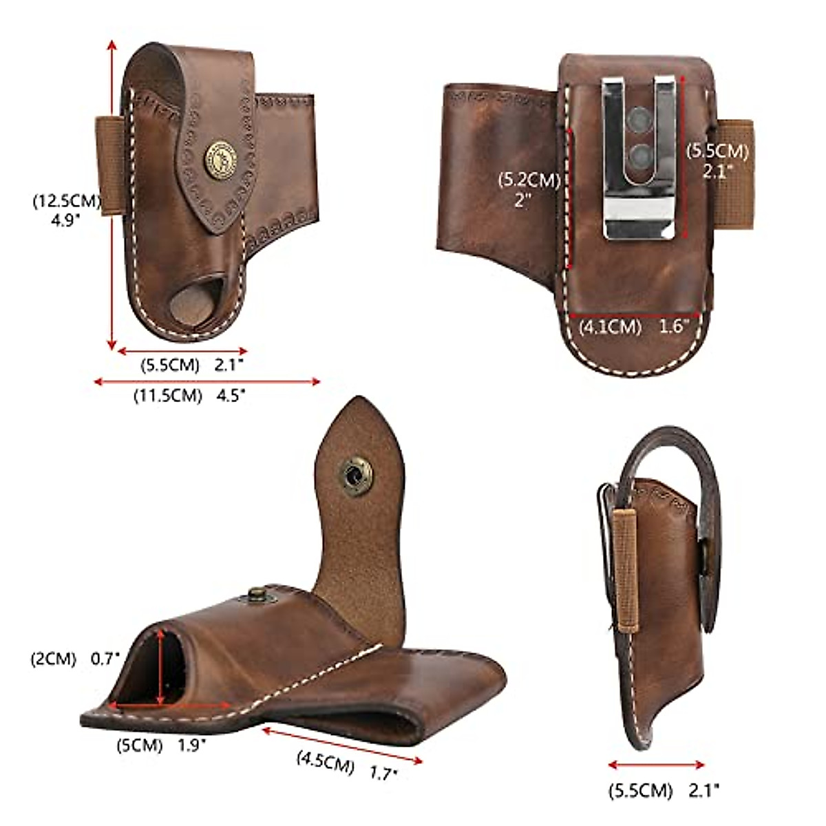 TOURBON Men Leather EDC Organizer Sheath Handmade Tactical Multitool Pouch Holster Brown with Belt Clip
