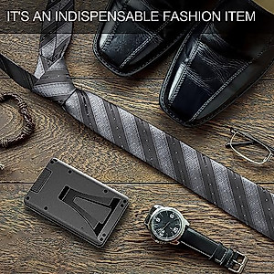 umoven Minimalist Wallet For Men - Aluminum Slim Stretchable Belt Draw-Out Metal Wallet with 1 Clear window ID Badge Holder, Holds up 15 Cards with Cash Strap. (Clip-Grey)
