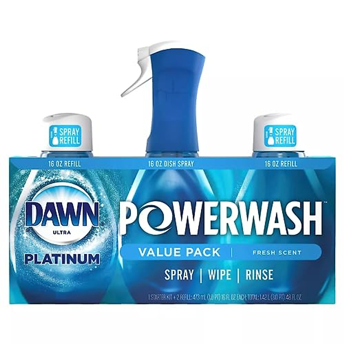 Dawn Powerwash Spray Refill, Fresh Scent, 1 Starter Kit + 2 Refills (1) Set with Dishwashing Sponges, 24 pack (1) Boxed by Fusion Shop Store
