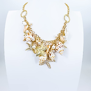 Halawly Shell Necklace Choker Mermaid Tail Necklace - Fashion Sea Shell Starfish Faux Pearl Collar Bib Statement Chunky Necklace Pendant (Shell Necklace Set)