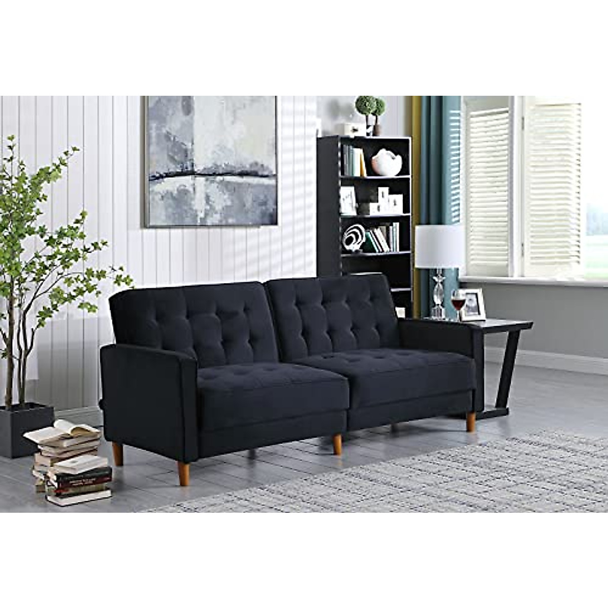 DHHU Adjustable Couch Sleeper Sectional, Loveseat for Living Room, Bedroom or Office, Modern Velvet Upholstered Sofa Bed, Black Color