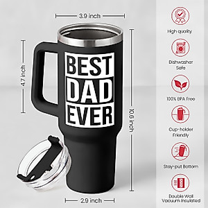SANDJEST Dad Gifts for Dad from Daughter Son Best Dad Ever Tumbler with Handle 40oz Stainless Steel Insulated - Coffee Tumbler for Dad Father's Day Birthday Christmas Cup Gift Set with Lid & Straw
