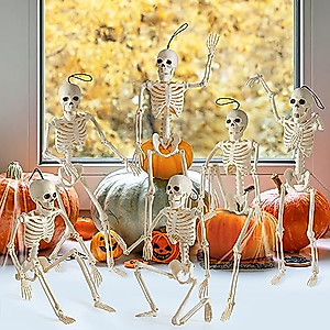 Bstoyder 6 PCS Halloween Skeletons Decorations, 16" Full Body Posable Joints Hanging Skeletons, Spooky Skeleton Plastic Bones for Halloween Indoor Outdoor Decor, Party Props, Graveyard, Haunted House