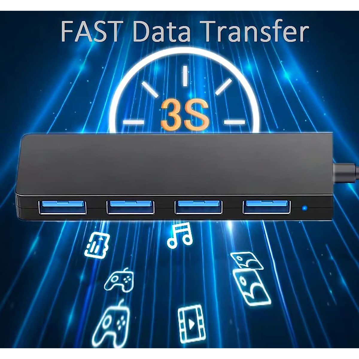 USB 3.0 Hub 4-Port 5Gbps, JUEJUEZI USB Splitter Expander for MacBook, Laptop, Xbox, Flash Drive, HDD, Console, Printer, Camera, Keyborad, Mouse, Windows 10/8, Linux, 1m/3.3ft