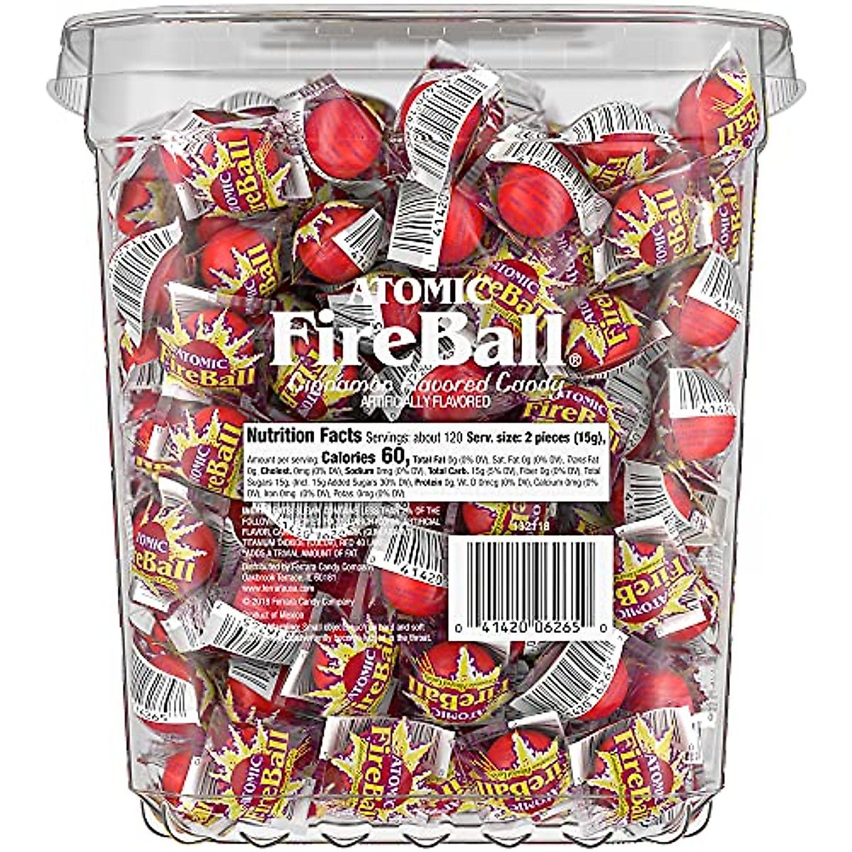 Atomic Fireballs Cinnamon Flavored Candy, 240 Individually Wrapped Pieces, 4.05 Pound Tub
