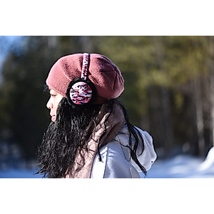 Popfizzy Pink Camo Fluffy Womens Ear Muffs for Winter, Fuzzy Earmuffs for Adults, Adjustable Winter Ear Warmer