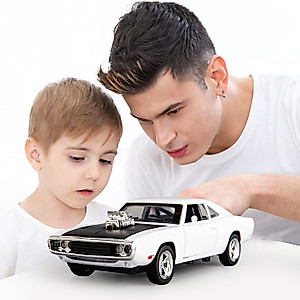 BDTCTK Compatible for 1:32 Dodge Charger Model Car, Zinc Alloy Pull Back Toy Car with Sound and Light for Kids Boy Girl White