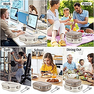 Lunch Box,1000ml Stainless Steel Bento Box,Versatile 3-Compartment Portable Lunch Box Container-Salad Lunch Containers for Adults/Kids with Spoon Fork Thermos Bag Accessories (Creamy White)
