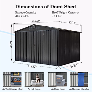 RITSU Outdoor Storage Shed, Outdoor Garden Shed for Bike, Trash Can, Machine, Galvanized Steel, Outdoor Shed with Lockable Door for Backyard, Patio, Lawn (10'x 8', Black)
