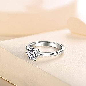 YL Solitaire Engagement Rings 925 Sterling Silver 18K White Gold Plated Round 6mm Cubic Zirconia Wedding Jewelry for Women-size6