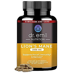 Organic Lions Mane Mushroom Supplement for Mental Clarity, Focus & Immune Support - Organic Brain Boosting Nootropic Lions Mane Mushroom Capsules with 100% Organic Lions Mane Extract