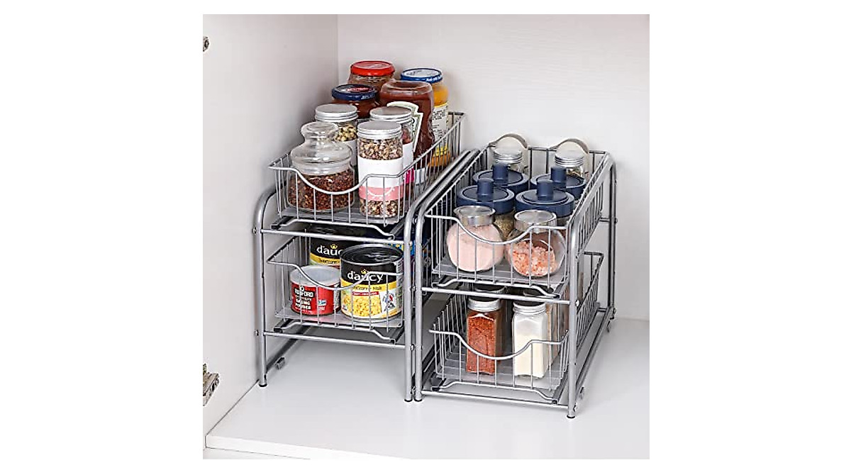 2 Pack Stackable Under Sink Cabinet Organizer - Slim & Easy Access