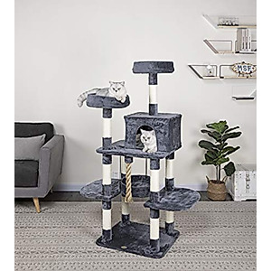 Go Pet Club 61.5" Jungle Rope Cat Tree Kitty Condo Tower House Furniture with Swing Bed for Indoor Cats, Slate Gray