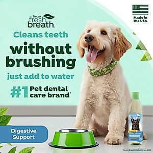 TropiClean Fresh Breath Plus Prebiotics for Digestive Support | Dog Breath Water Additive | Dental Care | Dog Breath Freshener | Simple Pet Teeth Cleaning | Made in USA | 16 oz