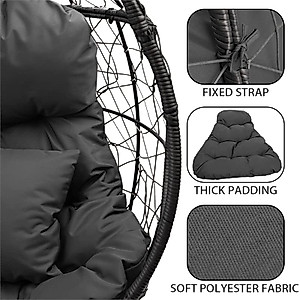 Crestlive Products Patio Wicker Egg Chair with Cushion and Pillow, PE Rattan Hanging Basket Lounge Chair with Legs, Teardrop Cuddle for Indoor Outdoor Bedroom Garden Deck Balcony (Dark Gray)