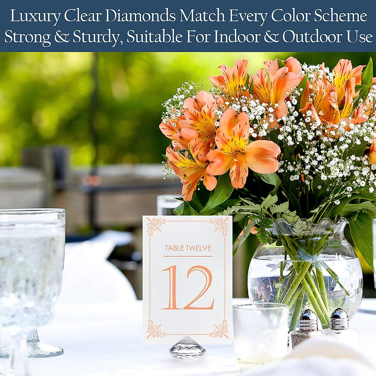 Diamond Table Number Holder & Place Card Holders [20 Pack] Sturdy, Crystal-Clear Acrylic Table Card Stands for Party & Wedding Table Decorations