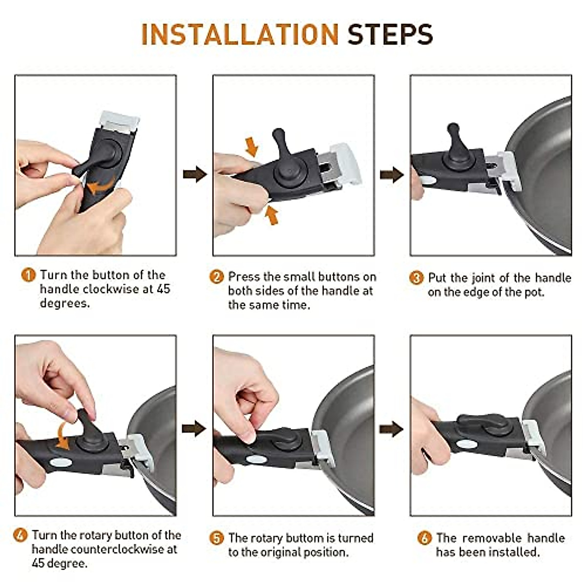 SHINEURI 3 Pieces Removable Handle Cookware, Stackable Pots And Pans Set, Nonstick Pot and Pan Set,Nonstick Frying Pans for Home & Camping, Dishwasher Safe, Oven Safe - 8/9.5 inch