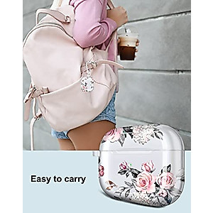 RXKEJI AirPods 3 Case Cover, Rose Flower Clear Case Cute Protective Soft Shockproof Cover with Keychain for Women Girls Compatible with AirPods 3rd Generation Case - Pink