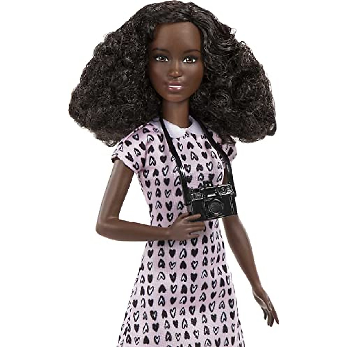 Barbie Photographer Petite Fashion Doll with Brunette Hair, Heart-Print Dress, 1 Puppy Figure & Camera Accessories