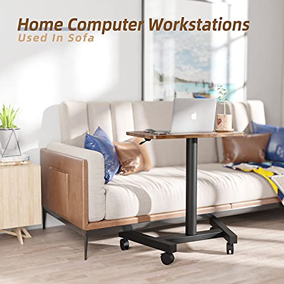 KIDINIX Mobile Laptop Desk Height Adjustable from 29.3'' to 45'', Rolling Laptop Sit Standing Desk 30'' for Home, Office& Classroom Under Bed or Sofa