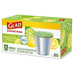 Glad Small Kitchen Drawstring Trash Bags – 4 Gallon Green Trash Bag Febreze , Sweet Citron & Lime, 80 Count (Package May Vary)