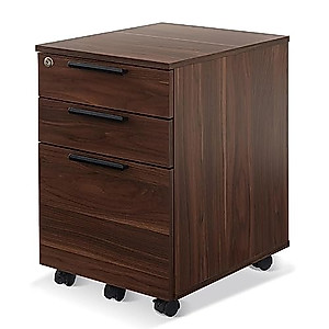VICLLAX 3 Drawers Locking Mobile File Cabinet, Under Desk Storage Filing Cabinet for Home Office, Brown Walnut