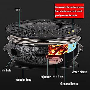 Cast Iron Charcoal Grill Burners Charcoal BBQ Grill Portable Tabletop Grill Food Charcoal Stove Household Barbecue Tools with Steel Grill Net Barbecues Burners (Color : Black, Size : 33x12cm)