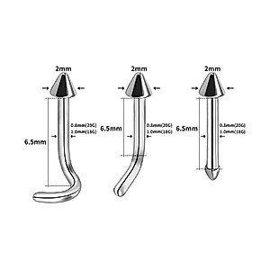 BLISI Nose Rings Titanium Nose Piercings Screw for Women Nose Rings L-Shaped Nose Studs Set for Women Men (6PCS Set 5, 18G 6.5x2)