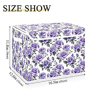 senya Flower Baskets Collapsible Storage Bins with Lids, Romantic Purple Roses Storage Boxes Clothes Baskets for Organizing, B06D22020