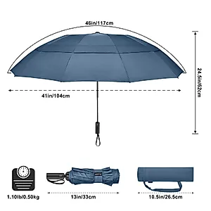 Prospo 62 Inch Large Travel Umbrellas for Rain Windproof, 10 Ribs Compact Reverse Folding Golf Umbrella, Double Canopy Automatic Open Close