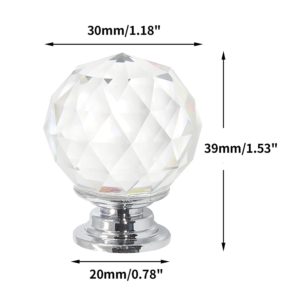 Uenhoy 6 Pcs Round Diamond Crystal Cabinet Knobs 1.2 Inch Clear Crystal Drawer Knobs for Cabinet, Cupboard, Wardrobe, Dresser
