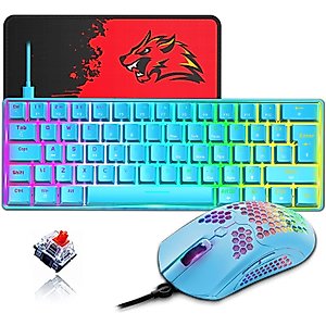 SELORSS ZIYOULANG T60 60% Compact Mechanical Gaming Keyboard RGB Chroma Type C Ergonomic Mini Keyboard UK Layout 12000DPI Gaming Mouse Honeycomb Shell for PC/PS4/PS5/Xbox(Red Switch)