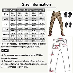 LOMENG Motorcycle Riding Pants Motorbike Motocross Cycling Jeans Safety CE Knee Hip Removable Armored All Seasons for Men Khaki 30