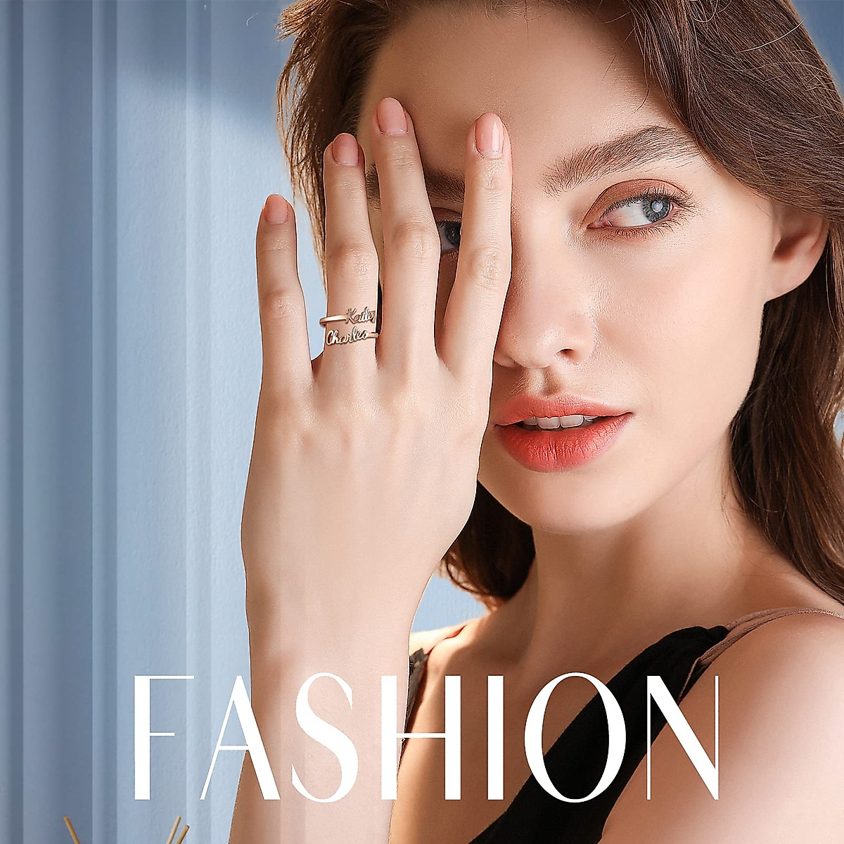 Jewelstruck Personalized Rings for Women Rings with 2 Names Statement Ring Custom Mother Daughter Rings Gift for Wife Mom Grandma Best Friend Rings (Rose gold)