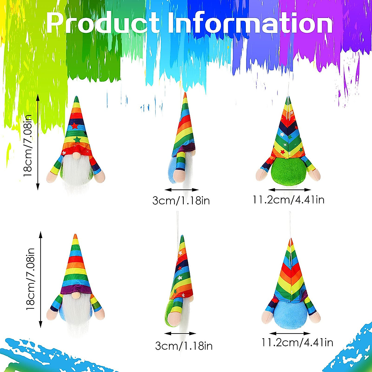 Skylety 6 Pieces Rainbow Gnome Pride Santa Ornament Plush Decorations Gnomes Santa Elf Table Ornaments Hanging Decorations Home Party Decor