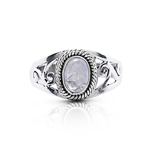 Koral Jewelry Moonstone Oval Stone Vintage Delicate Lace Ring 925 Sterling Silver US Size 5 6 7 8 (8)