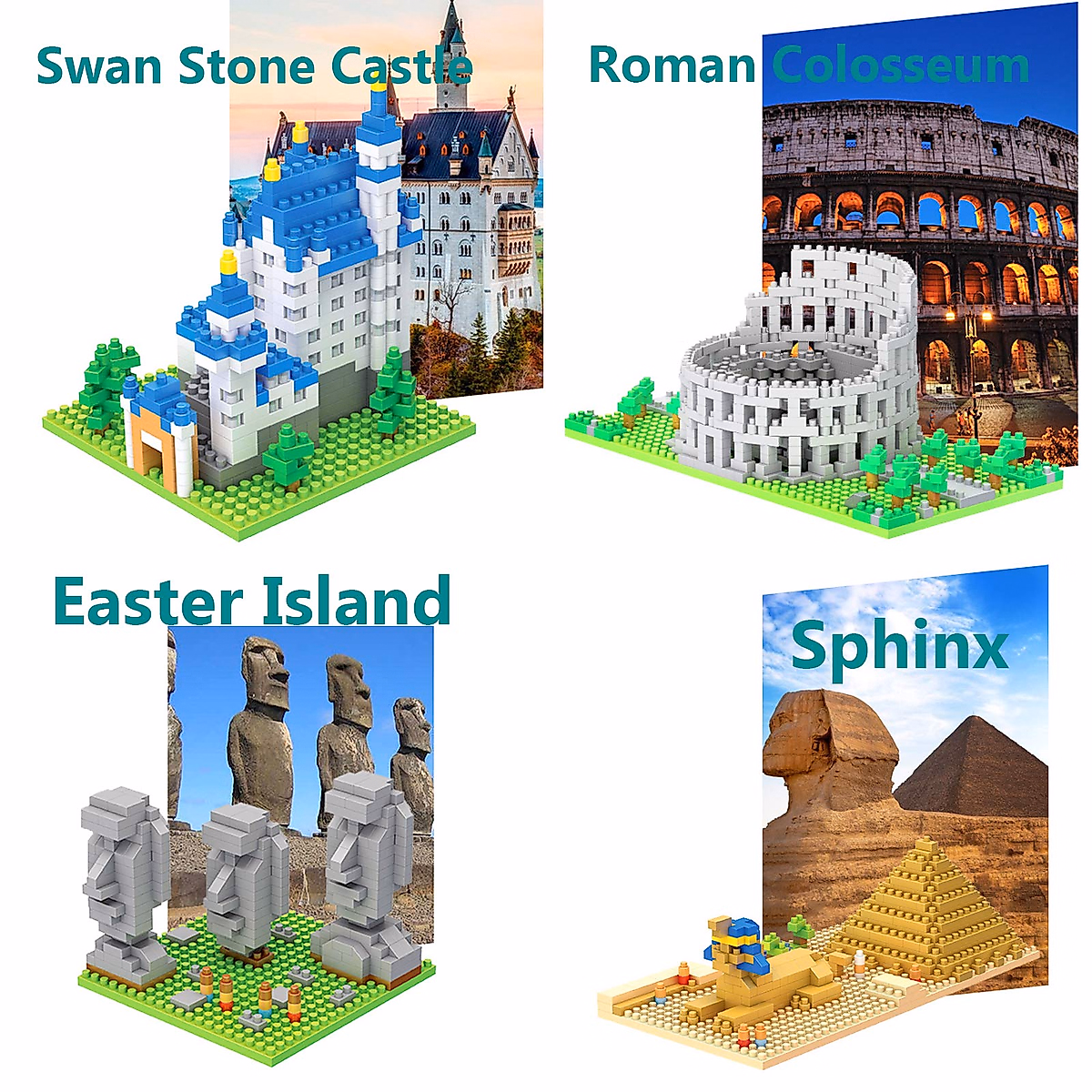 DoxiGlobal 10 in 1 Mini City Architecture Building Blocks Set Eiffel Tower/Taj Mahal/Big Ben/Leaning Tower of Pisa World Famous Collection Model KIts Construction Educational DIY Gift-4500pcs (10 Set)